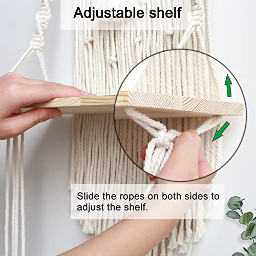 Latysun Macrame Wall Haing Shelves,Macrame Shelves Boho Shelves,Macrame Wall Decor Wall Hanging Plant Hanger,Boho Wall Decor for Bedroom,Bathroom,Living Room (A)