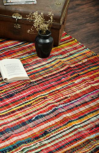 HOMEMONDE 4x6 Area Rug 100% Recycled Handmade Chindi Rag Carpet Colorful Boho Rugs for Living Room, Bedroom, Kitchen