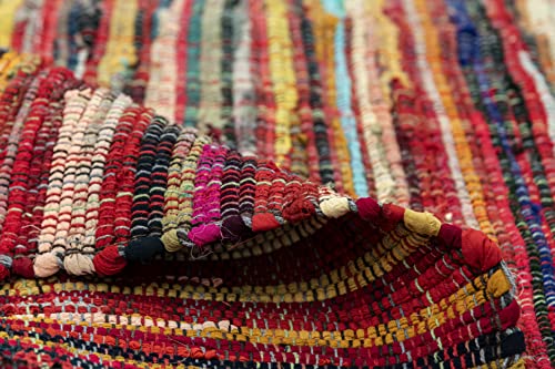 HOMEMONDE 4x6 Area Rug 100% Recycled Handmade Chindi Rag Carpet Colorful Boho Rugs for Living Room, Bedroom, Kitchen