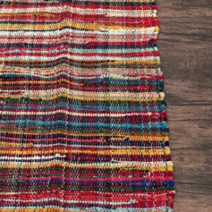 HOMEMONDE 4x6 Area Rug 100% Recycled Handmade Chindi Rag Carpet Colorful Boho Rugs for Living Room, Bedroom, Kitchen