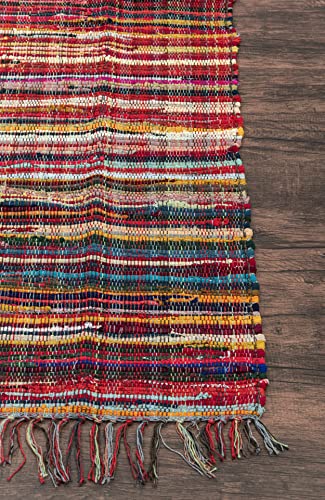 HOMEMONDE 4x6 Area Rug 100% Recycled Handmade Chindi Rag Carpet Colorful Boho Rugs for Living Room, Bedroom, Kitchen