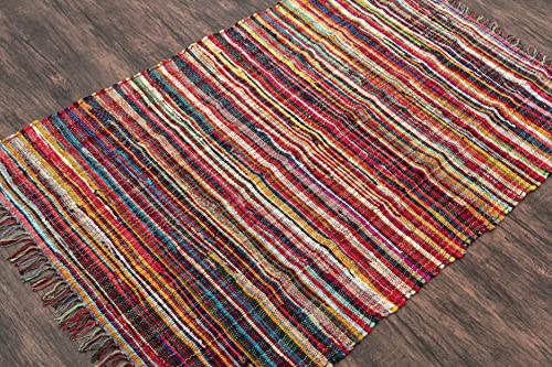 HOMEMONDE 4x6 Area Rug 100% Recycled Handmade Chindi Rag Carpet Colorful Boho Rugs for Living Room, Bedroom, Kitchen