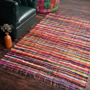 HOMEMONDE 4x6 Area Rug 100% Recycled Handmade Chindi Rag Carpet Colorful Boho Rugs for Living Room, Bedroom, Kitchen