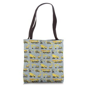 fun construction vehicles truck pattern tote bag