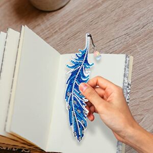 Feather Bookmark Diamond Painting Kit - pigpigboss 6 Pack DIY Acrylic Bookmark with Tassel Floral Bookmark Diamond Painting Art Feather Bookmark Diamond Dots for Adult Kid