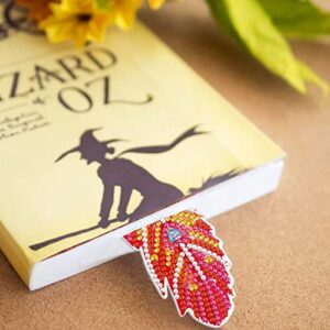 Feather Bookmark Diamond Painting Kit - pigpigboss 6 Pack DIY Acrylic Bookmark with Tassel Floral Bookmark Diamond Painting Art Feather Bookmark Diamond Dots for Adult Kid