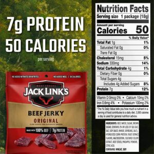 Jack Link's Beef Jerky, Original, Multipack Bags - Flavorful Meat Snack for Lunches, Ready to Eat - 7g of Protein, Made with Premium Beef, No Added MSG** - 0.625 oz (Pack of 20)