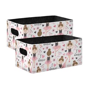 emelivor white cute ballerina storage basket bins set (2pcs) felt collapsible storage bins with fabric rectangle storage organizing baskets for organizer, closet, shelves, office