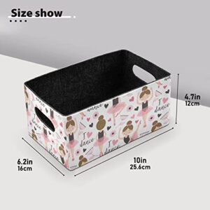 Emelivor White Cute Ballerina Storage Basket Bins Set (2pcs) Felt Collapsible Storage Bins with Fabric Rectangle Storage Organizing Baskets for Organizer, Closet, Shelves, Office