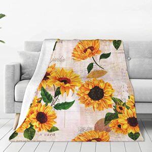 vintage grunge yellow sunflower floral throw blankets lightweight plush fuzzy cozy soft bedding, fleece throw blankets all season for sofa couch bed 50×60 inches