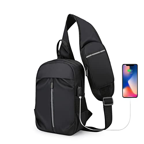 Peicees Men Crossbody Bag Sling Hiking Backpack for Men Women Water-Resistant Chest Shoulder Pack with USB Charging Port