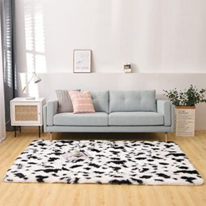 aimuan cute cow print rug fun faux cowhide area rug animal hide carpet fun faux cowhide area rug nice for nursery decorating kids room (white-black, 4×6)