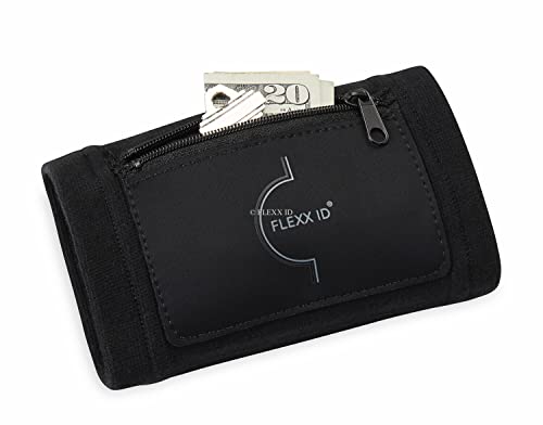 FLEXX ID TREKK Voyager RFID Blocking Water Resistant Wearable Wallet - Comfortable, Convenient & Secure Armband Wallet with Zipper Pocket (Black)