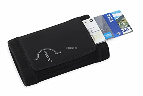 FLEXX ID TREKK Voyager RFID Blocking Water Resistant Wearable Wallet - Comfortable, Convenient & Secure Armband Wallet with Zipper Pocket (Black)