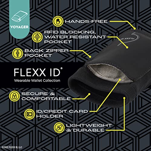 FLEXX ID TREKK Voyager RFID Blocking Water Resistant Wearable Wallet - Comfortable, Convenient & Secure Armband Wallet with Zipper Pocket (Black)