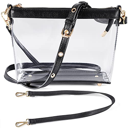 Y&R Direct 3-IN-1 Clear Zipper Crossbody Bag Transparent Purse Clutch with Leather Trim Women Gift Cute for Stadium Festivals Concert