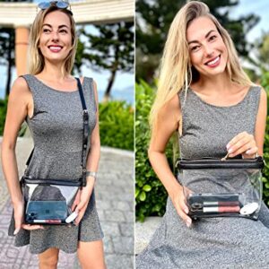 Y&R Direct 3-IN-1 Clear Zipper Crossbody Bag Transparent Purse Clutch with Leather Trim Women Gift Cute for Stadium Festivals Concert