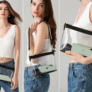 Y&R Direct 3-IN-1 Clear Zipper Crossbody Bag Transparent Purse Clutch with Leather Trim Women Gift Cute for Stadium Festivals Concert