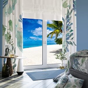 Nautical Coastal Window Curtain Beach Ocean Themed 50% Light Blocking Curtains Starfish Seaweed Room Darkening Curtains Grommet Window Drapes for Bedroom Living Room, 2 Panels, 52" x 63"