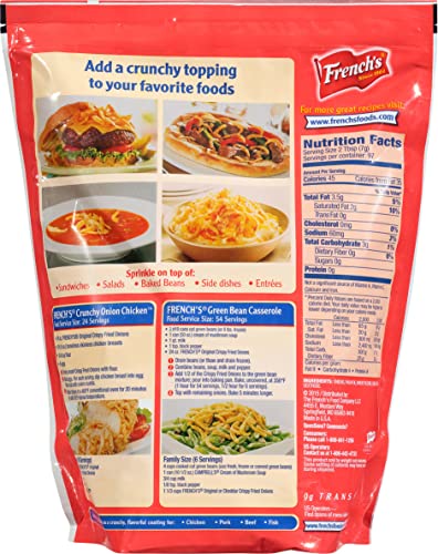 French's Original Crispy Fried Onions, 24 oz - One 24 Ounce Bag of Crunchy Fried Onions to Sprinkle on Salads, Potatoes, Chicken, Burgers and Green Bean Casseroles