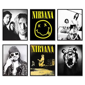 pictures Nirvana Poster - 6 pcs 8 x 10 inches frameless music retro rock home decor band living room aesthetic decor-Aesthetics Male Female Fans, White