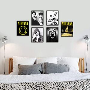 pictures Nirvana Poster - 6 pcs 8 x 10 inches frameless music retro rock home decor band living room aesthetic decor-Aesthetics Male Female Fans, White