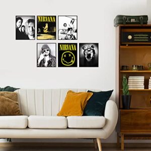 pictures Nirvana Poster - 6 pcs 8 x 10 inches frameless music retro rock home decor band living room aesthetic decor-Aesthetics Male Female Fans, White