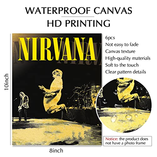 pictures Nirvana Poster - 6 pcs 8 x 10 inches frameless music retro rock home decor band living room aesthetic decor-Aesthetics Male Female Fans, White