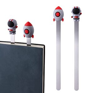 2pcs metal bookmark cartoon astronaut rocket bookmarks unique perfect space theme page markers set graduation gifts for kids teens adults book lovers writers readers students teachers reading