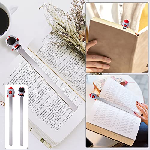 2PCS Metal Bookmark Cartoon Astronaut Rocket Bookmarks Unique Perfect Space Theme Page Markers Set Graduation Gifts for Kids Teens Adults Book Lovers Writers Readers Students Teachers Reading