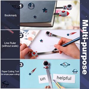 2PCS Metal Bookmark Cartoon Astronaut Rocket Bookmarks Unique Perfect Space Theme Page Markers Set Graduation Gifts for Kids Teens Adults Book Lovers Writers Readers Students Teachers Reading