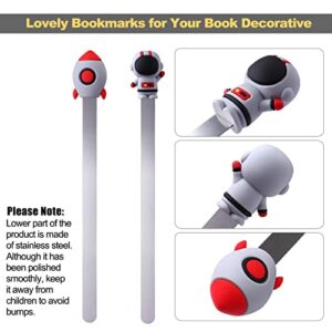 2PCS Metal Bookmark Cartoon Astronaut Rocket Bookmarks Unique Perfect Space Theme Page Markers Set Graduation Gifts for Kids Teens Adults Book Lovers Writers Readers Students Teachers Reading