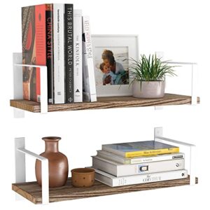 wallniture toledo 17″x6″ floating shelves, floating bookshelf for living room, wall shelves for bedroom, kitchen organization, bathroom storage shelves burnt set of 2