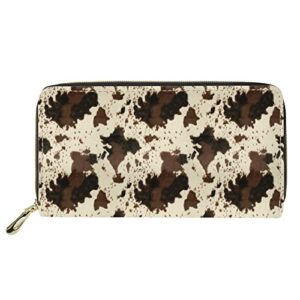 wanyint brown cow print leather purse wallet for women men long clutch cell phone case shopping clutch zipper pu leather pouch