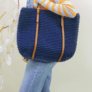 QTKJ Hand-woven Soft Large Straw Shoulder Bag with Boho Straw Handle Tote Retro Summer Beach Bag Rattan Handbag