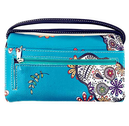 TEXAS WEST WESTERN COLLECTION TEXAS WEST Large Sugar Skull Day of the Dead Daypack Concealed Carry Backpack Women Travel Biker Purse Wallet Set (Turquoise)