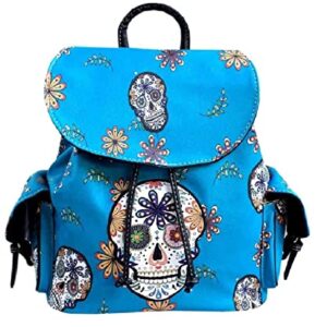 TEXAS WEST WESTERN COLLECTION TEXAS WEST Large Sugar Skull Day of the Dead Daypack Concealed Carry Backpack Women Travel Biker Purse Wallet Set (Turquoise)