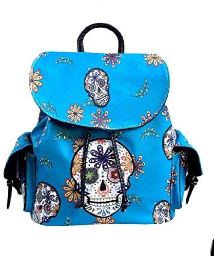 TEXAS WEST WESTERN COLLECTION TEXAS WEST Large Sugar Skull Day of the Dead Daypack Concealed Carry Backpack Women Travel Biker Purse Wallet Set (Turquoise)