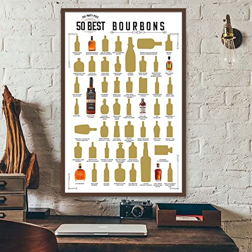 Bourbon Scratch Off Poster - Top 50 Bourbons Bucket List Banner. Home Decoration Wall Sign. Birthday Gift Ideas for Her or Him. Man Cave, Bar & Pub Art Supplies 11x17 In Best 50 Bourbons Sign.