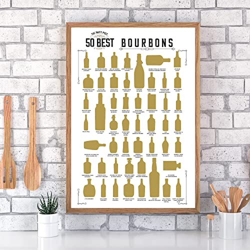 Bourbon Scratch Off Poster - Top 50 Bourbons Bucket List Banner. Home Decoration Wall Sign. Birthday Gift Ideas for Her or Him. Man Cave, Bar & Pub Art Supplies 11x17 In Best 50 Bourbons Sign.