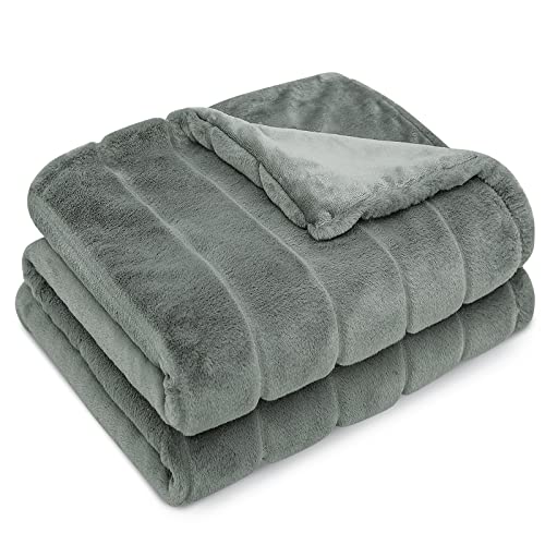 immtree Faux Fur Blankets Queen Size 60x80 inches, Super Soft Fluffy Rabbit Fur Throw Blanket, Comfy Sherpa Shaggy Throws and Blankets for Bedroom Sofa Couch, Grey