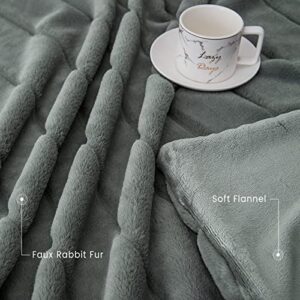 immtree Faux Fur Blankets Queen Size 60x80 inches, Super Soft Fluffy Rabbit Fur Throw Blanket, Comfy Sherpa Shaggy Throws and Blankets for Bedroom Sofa Couch, Grey