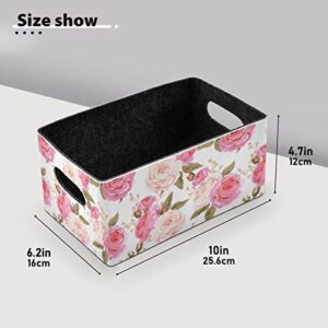 English Roses Flowers Storage Basket Bins Set (2pcs) Felt Collapsible Storage Bins with Handles Foldable Shelf Drawers Organizers Bins for Nursery Toys,Kids Room,Clothes,Towels,Magazine