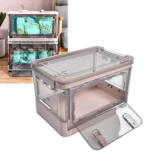 plplaaoo Stackable Storage Bin, 35L Plastic Storage Bin with 4 Wheel, Pink Double Door Foldable Storage Box with Lid for Office Home Bedroom, fits for Groceries Clothes Stationery