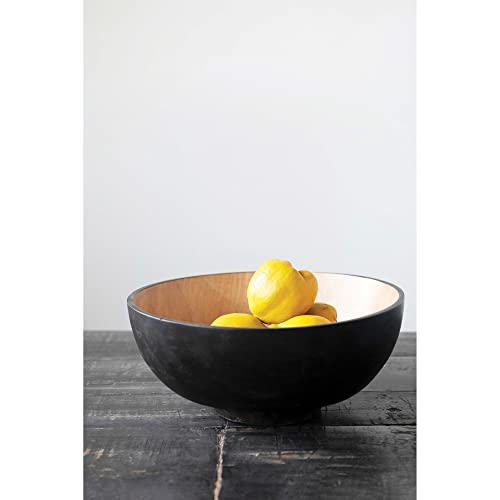 Creative Co-Op Hand-Carved Mango Wood Footed Bowl, 12" L x 12" W x 5" H, Black