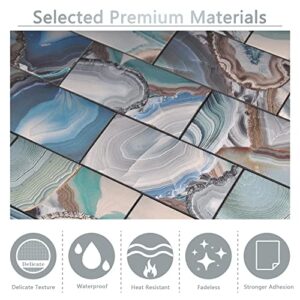 Kieacia 10-Sheet Peel and Stick Kitchen Backsplash Tiles, PVC Self-Adhesive Mosaic Tile Blue and Green Agate Color for Kitchen Bathroom Vanity Tabletop Fireplace