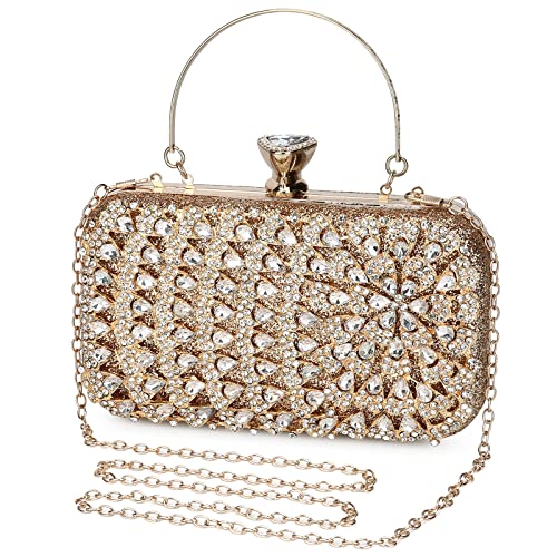 UBORSE Peacock Crystal Clutch Purse for Women Evening Bags Formal Rhinestones Glitter Wedding Bridal Handbag Ladies Prom Cocktail Party Purse Gold