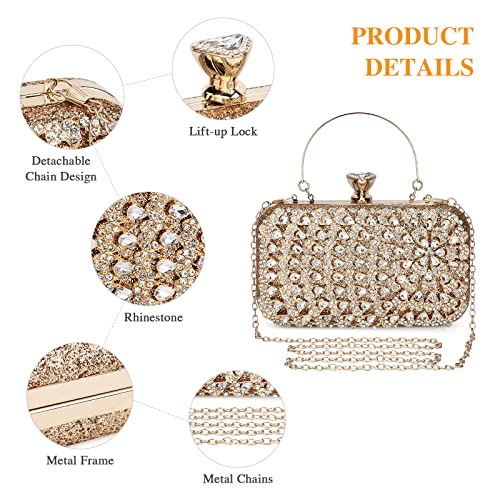 UBORSE Peacock Crystal Clutch Purse for Women Evening Bags Formal Rhinestones Glitter Wedding Bridal Handbag Ladies Prom Cocktail Party Purse Gold