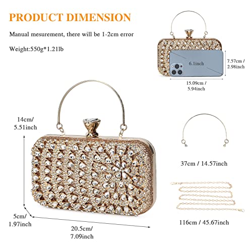 UBORSE Peacock Crystal Clutch Purse for Women Evening Bags Formal Rhinestones Glitter Wedding Bridal Handbag Ladies Prom Cocktail Party Purse Gold