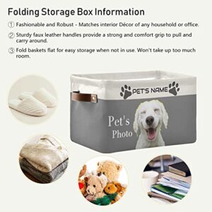 CHIFIGNO Personalized Dog Toy Storage Basket with Handles, Customized Pet's Name and Photo Collapsible Storage Boxes Organizer Bag for Clothes Storage Toys Storage, 1PC